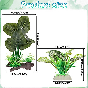 2 Pcs Reptile Tank Plants, Aquarium Fake Plants Reptile, Reptile Plants for Terrarium Decorations Supplies, Amphibian Reptile Fake Plants, Fake Plants for Reptiles, Plants for Reptile Terrarium