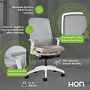 HON Nucleus Recharged Grey Office Chair Ergonomic Suspended Seat Mesh Back Computer Desk Chair for Home Office, Task Work - Synchro-Tilt Recline, Swivel Wheels, Adjustable Lumbar Support & Armrests