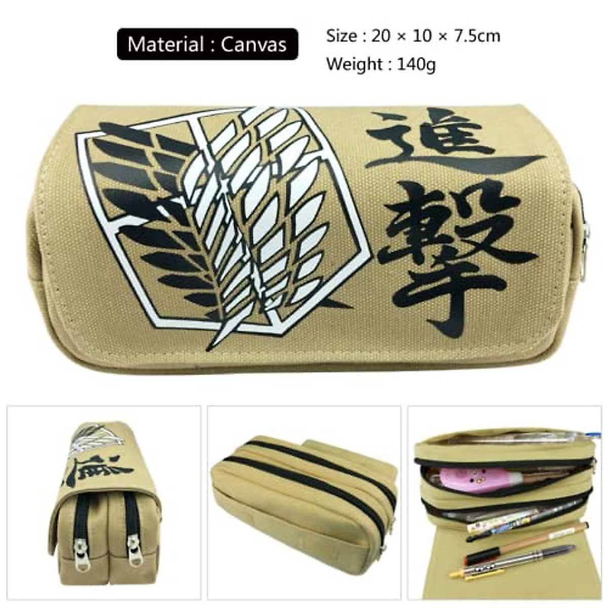 Anime Attack On Titan Pencil Case Manga Large Capacity Pencil Pouch Attack On Titan Student Pen Bag Cosmetic Makeup Storage Bag (A)