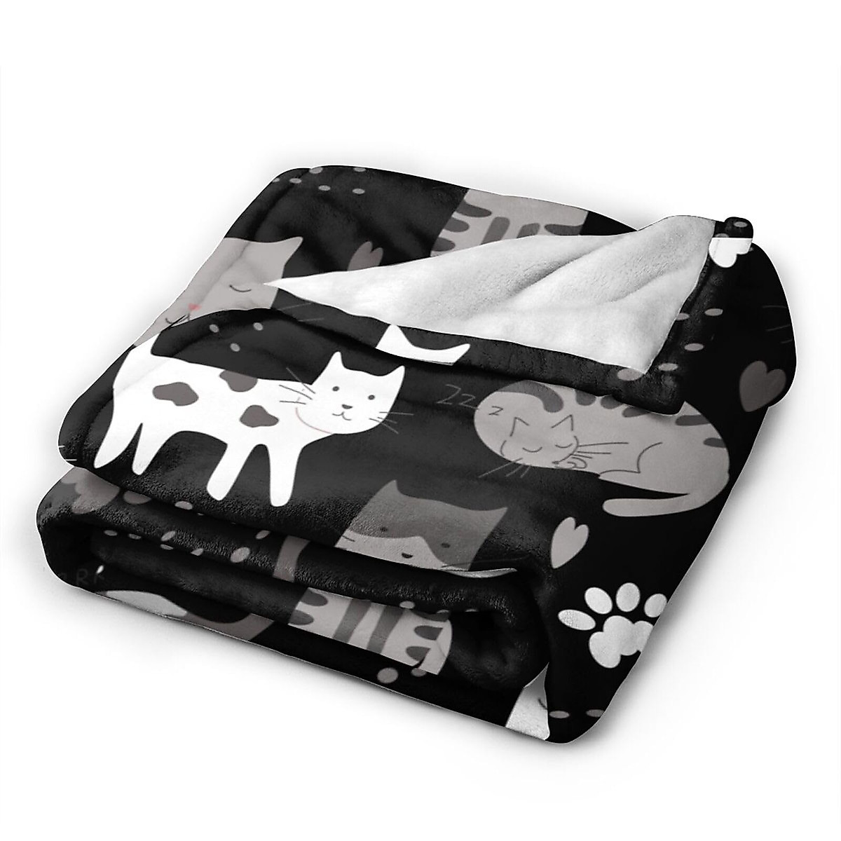 Perinsto Cats Paws Naive Childish (Black) Throw Blanket Ultra Soft Warm All Season Decorative Fleece Blankets for Bed Chair Car Sofa Couch Bedroom 60"X50"