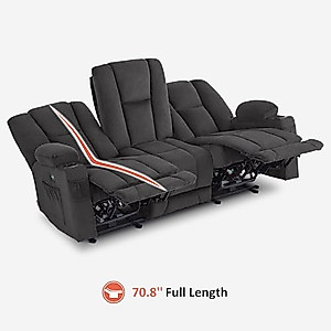 MCombo Power Reclining Sofa with Heat and Vibration,USB Ports, Cup Holders,3-Seat Dual Recliner Sofa for Living Room 6015 (Gray)