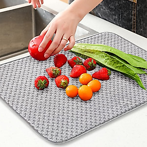 2 Pack Microfiber Dish Drying Mat,24*17 inch Absorbent Dish Drainer Kitchen Counter,Large Size Dish Drying Pad for Countertops,Sinks,Draining Racks(Gray)