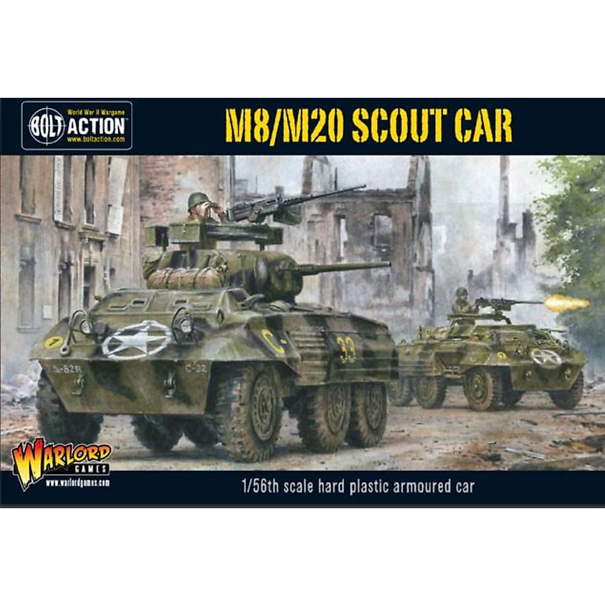 Bolt Action American M8/M20 Greyhound Scout Car 1:56 WWII Military Wargaming Plastic Model Kit