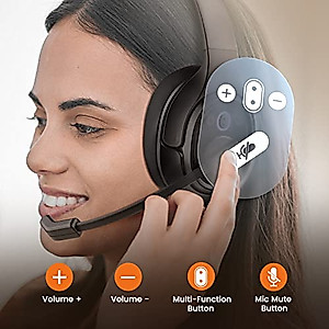 EKSA Trucker Bluetooth Headset, 164ft Wireless Headphones for PC with AI Noise Cancelling Microphone & USB Dongle, 57Hrs Worktime, Computer Headset with Mute Button for Cell Phone Office Work Skype