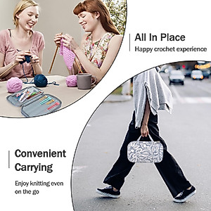 Katech Empty Knitting Needles Case Portable Travel Crochet Hooks Case Zipper Storage Bag Organizer with Transparent Pocket and Holder Slots for Carrying Knitting Needles and Crochet Accessories (Grey)