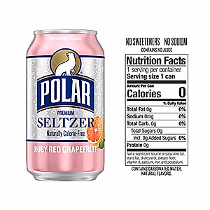 Polar Seltzer Water Ruby Red Grapefruit, 12 fl oz cans, 24 pack