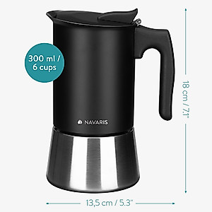 Navaris Moka Coffee Pot - Percolator Espresso Maker for Stovetops Induction Gas Electric Stove Hob - Stainless Steel Percolated Coffee Pot - 10 fl oz