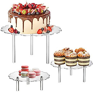 Okllen 3 Pack Clear Acrylic Cake Stands, Cupcake Stand Cake Holder, Countertop Dessert Display Riser for Bakery, Appetizer, Birthday Wedding Party Baby Shower, Flower Shape