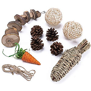 Fansisco Handmade Pet Chew Toys with Hay Grass Carrot Toys Apples Wood Molar String Carrot Toys Chew Toys for Rabbit Bunny Hamsters Chinchilla Guinea Pigs or Other Rodent Pets (30209), 30*20*9