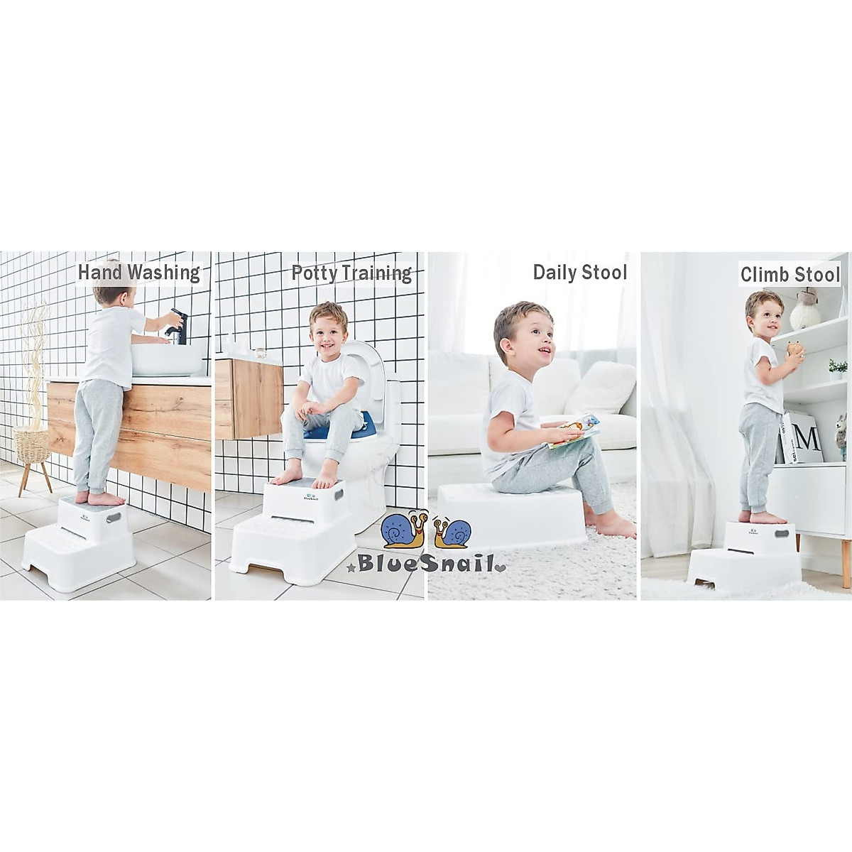 BlueSnail Double up Step Stool for Kids, Anti-Slip Sturdy Toddler Two Step Stool for Bathroom ,Kitchen and Toilet Potty Training(Gray)