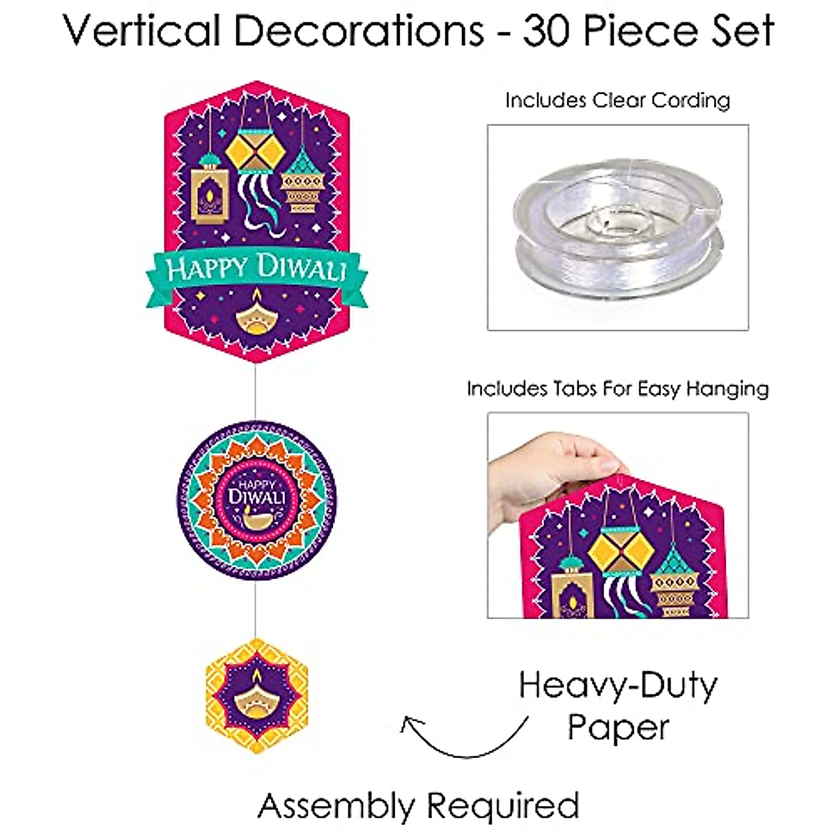 Big Dot of Happiness Happy Diwali - Festival of Lights Party DIY Dangler Backdrop - Hanging Vertical Decorations - 30 Pieces