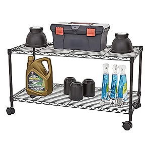 XYZTech Rolling 2-Tier Storage Shelf on Wheels Classic Wire Standing Shelving Units Utility Organizer Wire Rack with Lockable Casters for Kitchen, Garage, Bathroom, Laundry Storage (Black, 2-Tier)
