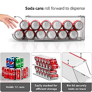 Sorbus Soda Can Organizer for Refrigerator Stackable Can Holder Dispenser with Lid for Fridge, Pantry, Freezer – Holds 12 Cans Each, BPA-Free, Clear Design