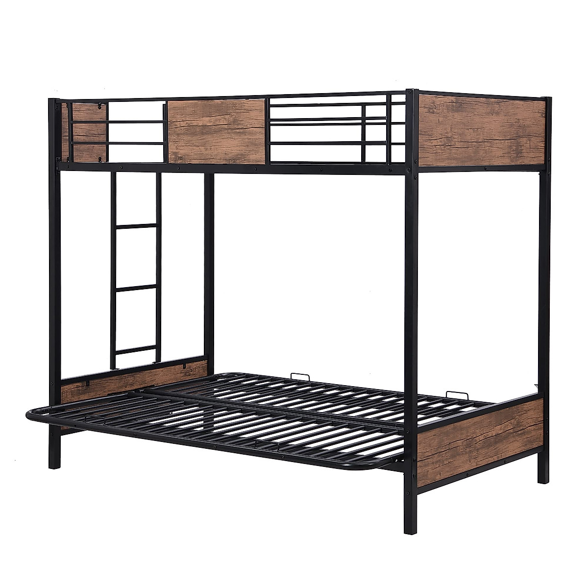 Harper & Bright Designs Twin Over Futon Bunk Bed, Metal Bunk Bed Convertible Couch and Bed, Twin Over Full/Futon Bunk Bed Frame for Kids Teens Adults Dorm, No Box Spring Needed (Black)