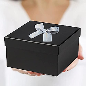 Square Gift Boxes with Lids Set of 4 Black Gift Box Assorted Sizes Nesting Gift Boxes for Presents Birthday Bridesmaid Wedding Valentines Christmas Party Favor Boxes