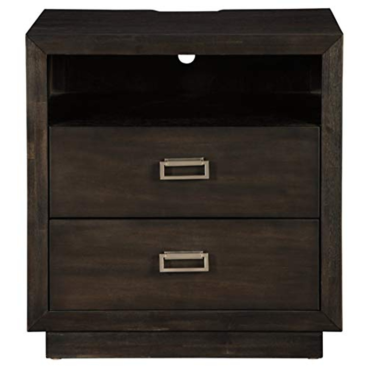 Signature Design by Ashley Hyndell Contemporary 2 Drawer Nightstand with Open Cubby Storage, 2 Electrical Outlets & 2 USB Charging Ports, Espresso Brown