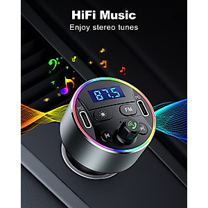 Dual PD 40W Type-C USB Car Charger Bluetooth Car Adapter Bluetooth 5.3 FM Transmitter for Car with Microphone & HiFi Sound MP3 Music Player Radio Audio Receiver Support Hands-Free Calling
