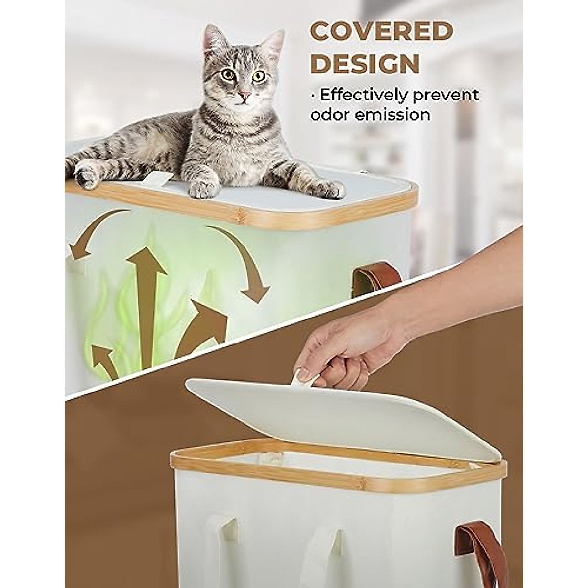 yamagahome Slim Laundry Basket with lid 52L, Collapsible Narrow Laundry Hamper with Removable Washable Laundry Bag, Thin Hamper Storage Basket Made of Bamboo and Oxford for Bedrooms, Bathroom, RV