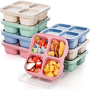 Cididu 8 Pack Snack Containers, Reusable Bento Lunch Boxes for Kids Adults, Meal Prep Lunch Containers 4 Compartment Small Portion, Wheat Straw Divided Food Storage Containers for School Work