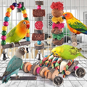 Bissap Bird Chew Toys, 7 Packs Parakeet Natural Wood Toys Parrot Hanging Cage Toy Bird Perch Stand for Small Bird Conure Cockatiel Parrotlet Lovebird Budgie