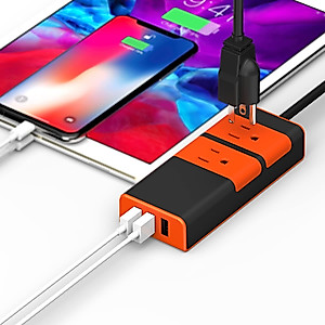 Surge Protector Power Strip Metal Desk Mount Clamp,Under Desk Mount USB Charging Power Station with 2 AC Outlet and 3 USB Ports, Flat Plug, Removable Clamp for School Home, Office (5FT Power Cord)