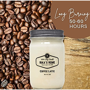 Nika's Home Coffee Latte Soy Candle - 12oz Mason Jar - Non-Toxic Soy Candle-Hand Poured Candle- Handmade, Long Burning Candle-Highly Scented Candle-All Natural, Clean Burning Candle