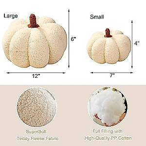 YRXRUS Halloween Pumpkin Pillows, Off White Teddy Fleece 3D Pumpkin Shaped Throw Pillows Decoration, Cute 6x12 Inches Ultra Soft Sherpa Pillow for Natural Accent Room Decor, Thanksgiving Gift