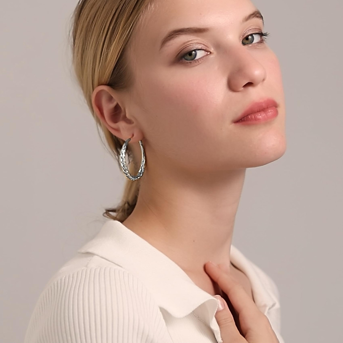 Senteria Silver Hoop Earrings for Women 925 Sterling Silver Hoop Earrings Hypoallergenic Lightweight Large Silver Hoop Earrings Thick Twisted Silver Hoop Earrings