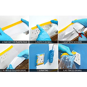 Pre-Taped Masking Film Paper, Adhesive Plastic Painting Drop Film for Automotive Furniture Protection Covering (5 X 65 Ft)