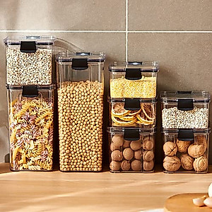 Rvikurc Airtight Food Storage Containers with Lids, Anti Leak Cereal Flour Storage with 4-Side Locks for Solid Food Sugars Soups and Sauces, Freezer-Safe Plastic Pantry Kitchen Organizations