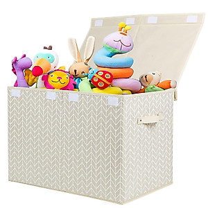 Mayniu Large Toy Storage Box Chest with Lid, Sturdy Toys Boxes Bin Organizer Baskets for Nursery, Closet, Bedroom, Playroom 25"x13" x16" (Beige)