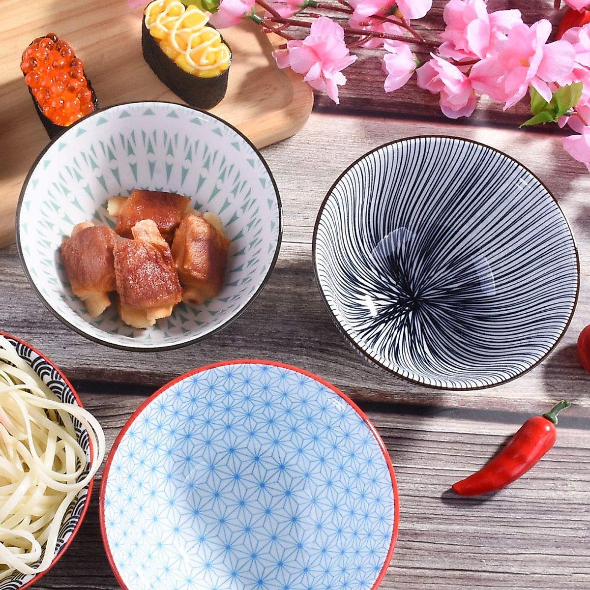 BOSILI Japanese Style Ceramic Rice Bowls set of 4 Color For Dessert Snack Cereal Soup