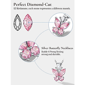 SILVERCUTE Pink Butterfly Pendant Necklace 925 Sterling Sterling Silver Cute Insect Animal Pendant & Chain for Women