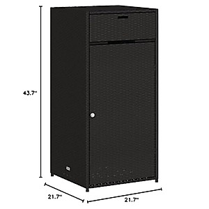 GOLINPEILO Wicker Patio Garden Storage Cabinet, Outdoor Towel Rack & Pool Cabinet, Freestanding PE Rattan Wicker Storage Cabinet, Black 21.7"x21.7"x43.7" Poly Rattan, -343