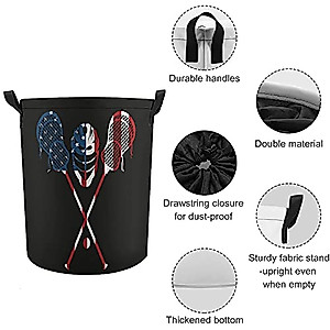 Lacrosse American Flag 4th Of July Freestanding Laundry Basket with Lid Waterproof Collapsible Large Clothes Hamper Storage with Handle and Drawstring Closure Toy Organizer Gift