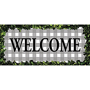 Evergreen Sassafras Boxwood Framed Plaid Interchangeable Entrance Doormat | Indoor and Outdoor | 22-inches x 10-inches | Non-Slip Backing | All-Season | Low Profile | Home Décor