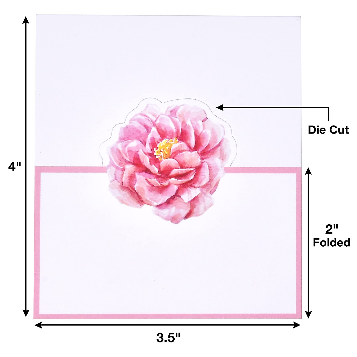 Gift Boutique 100 Pink Peony Floral Place Cards Flower Wedding Seating Name Card Folded Tent Cards for Baby Shower Weddings Tables 2 x 3.5 Inches