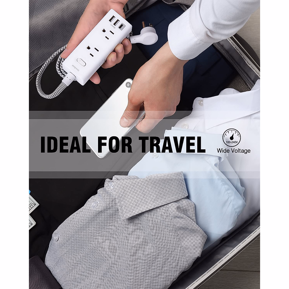 Power Strip Surge Protector - Widely Outlets with 3 USB Ports (1 USB C), Outlet Extender Strip with 5 Ft Extension Cord, Flat Plug, Wall Mount, Small Power Strip for Travel Office Dorm Home