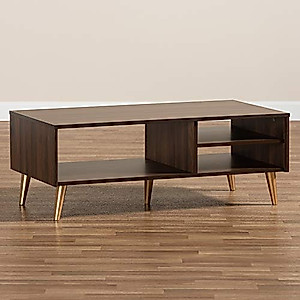 Baxton Studio Landen Coffee Tables, Walnut Brown/Gold