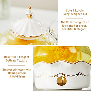 DUJUST Blooming Tea Pot Set, Luxury British Design with Relief Decor & Gold Trims, Hand-Crafted Clear Teapot with Warmer, 40oz Glass Teapot with Infuser, Stove-Safe Tea Party Gift & Home Décor