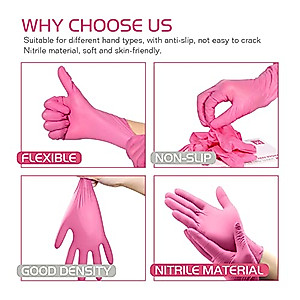 ranrose Disposable Nitrile Gloves Pink Medium,100PCS Pink Non Latex Gloves Medium Cleaning Disposable Latex Free Medium Gloves for Nail Tech Gloves (Pink-M)