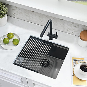 SOMRXO 20x18 Inch Undermount Workstation Bar Sink - 16-Gauge Gunmetal Black Stainless Steel, Single Bowl Compact Design for Outdoor, RV & Small Kitchens