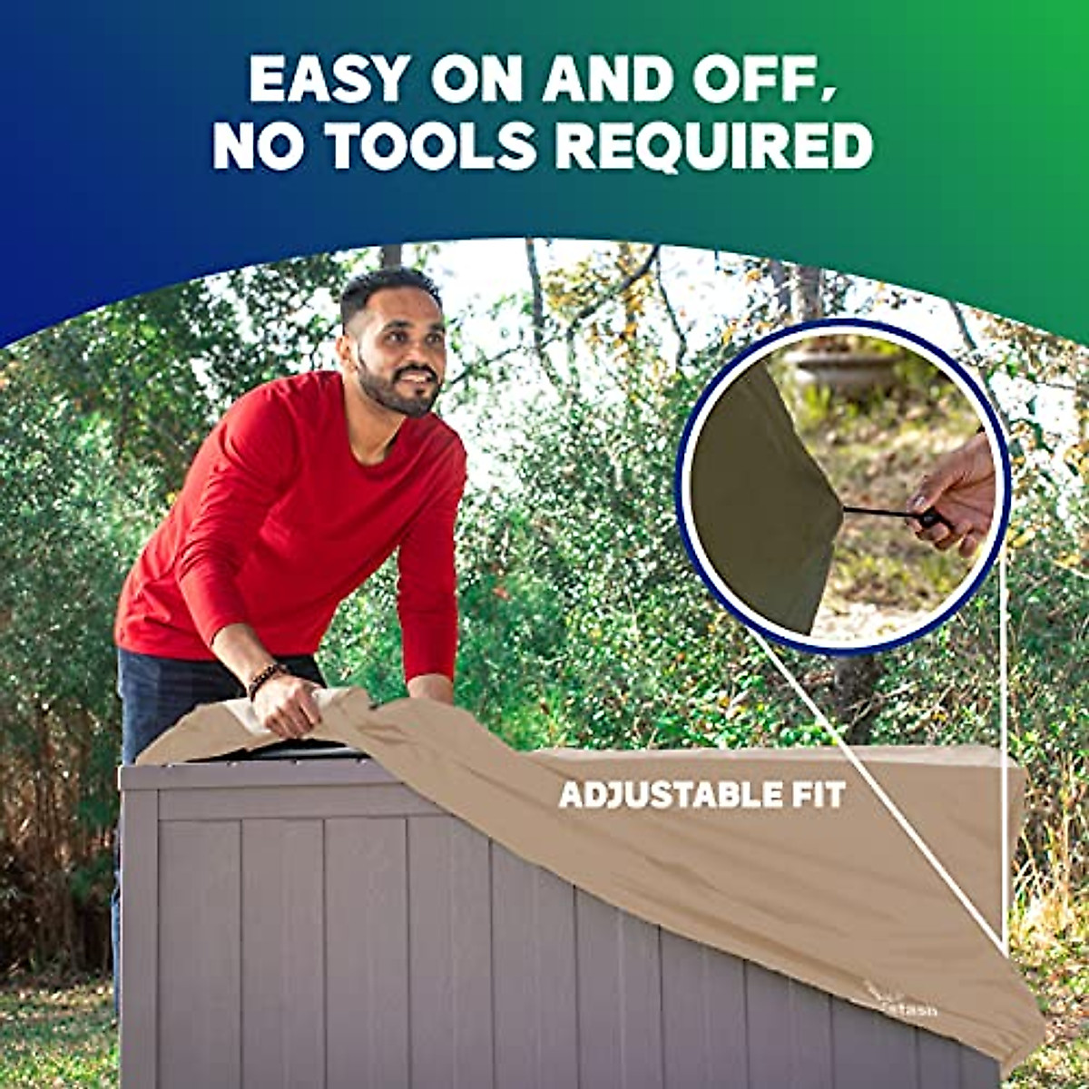 YardStash Deck Box Cover - Heavy Duty, Waterproof Covers for Outdoor Cushion Storage and Large Deck Boxes - Protects from Rain, Wind and Snow - XXL - Tan