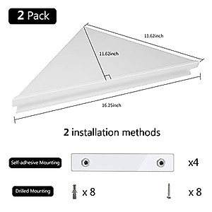 evron Wall Mount Corner Shelf,Easy to Install Metal Front Floating Corner Shelf with Self-Adhesive Tapes (White Frosting Right-Angled Set of 2)