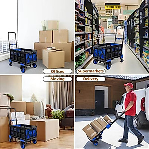 2 in 1 Hand Truck Dolly Foldable with Basket,Hand Truck Foldable with Retractable Handle,330LBS Capacity Folding Hand Cart,Dolly Cart with Wheels,Portable Dolly Hand Truck for Moving