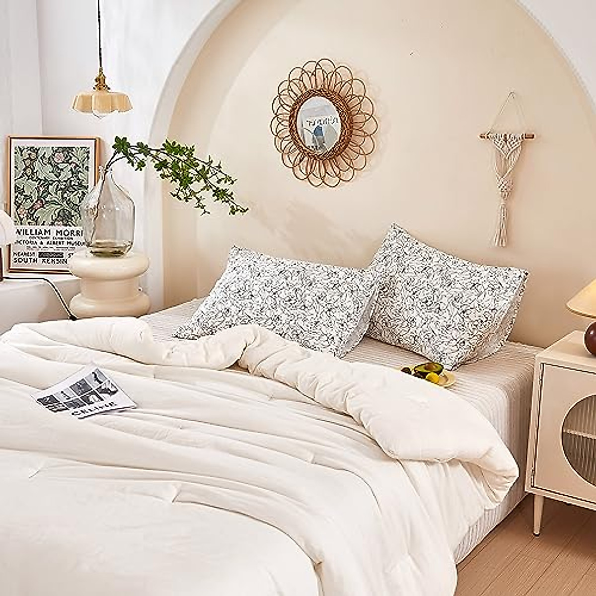 ECOCOTT 2 Pack Pillowcase Standard Size with White & Black Floral Pillow Cases Set, 100% Cotton Standard Pillow Covers Envelope Closure (Standard, 20"x26")