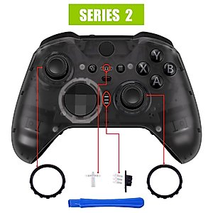 eXtremeRate Clear Black Replacement Faceplate Cover for Xbox One Elite Controller Series 2 (Model 1797), Custom DIY Front Housing Shell Case & Accent Rings for Xbox Elite Series 2 Core Controller