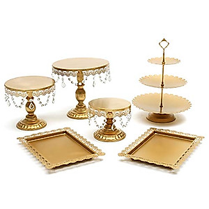 Set of 12 Pieces Gold Metal Cake Stand Set and Pastry Trays Metal Cupcake Stands Set Holder Fruits Dessert Display Plate for Baby Shower Wedding Birthday Party Celebration