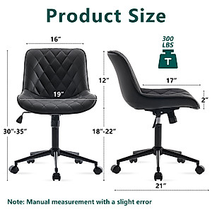 YOUNUOKE Armless Desk Chair Comfy Home Office Computer Chair with Wheels Rolling Swivel Chairs Small Modern Upholstered Vanity Executive Task Chair, Black