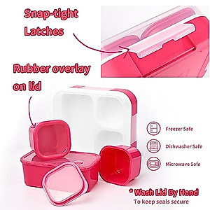 Genteen Leak-Proof Kids Lunch Box, Bento Box with 3 Removable Compartments, Toddler Lunch Box for Daycare, School, Ideal Portion Size for Ages 3 to 7 BPA-Free Dishwasher Safe-Green - Dark Pink